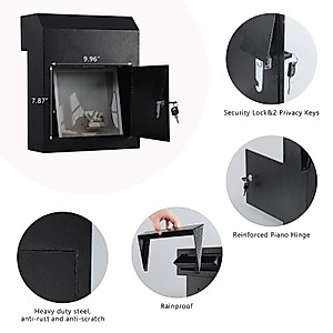 xydled Door Drop Box for Mail, Heavy Duty Mail Boxes with Key Lock,15''x12''x6'',Locking Metal Mailbox Door Mounted,Through The Door Safe Locking Drop Box, Black Upgrade