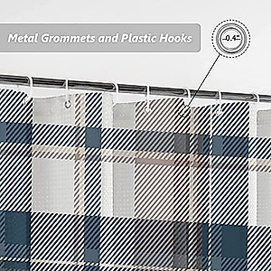 BestLives Shower Curtain Check Plaid Brown and Blue Bath Curtain Buffalo Texture Waffle Fabric Waterproof Bathroom Curtain with Hooks 72 x 84 Inches