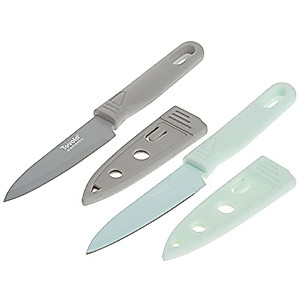 Tovolo Paring Knives Set of 2 (Mint / Gray) - Essential Small Knife Set for Cooking, Peeling, Slicing, & Precise Jobs / Includes Blade Covers for Safe Storage & Travel