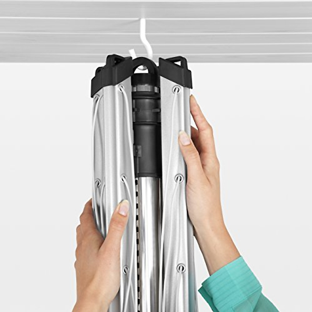 Brabantia Lift-O-Matic Outdoor 4 Arm Clothesline (164 ft/Ø 1.8") Height Adjustable, Folding Clothes Drying Rack + Ground Spike & Cover (Gray)