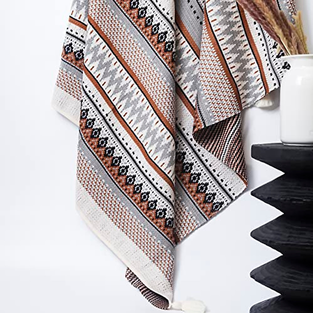 BlossoME Knit Blanket Throws 50”*66” Brown/All Season Boho Throws/Decorative Blanket Throws for Beds, Chairs, Sofas, Couch/Brown Thermal Throw Blankets for Gifts, Beige