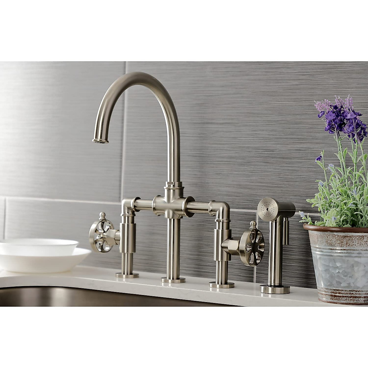 Kingston Brass KS2334RX Belknap Bridge Kitchen Faucet, Black Stainless
