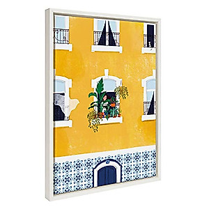 Kate and Laurel Sylvie Lisbon Framed Canvas Wall Art by Maja Tomljanovic, 18x24 White, Colorful Feminine Art Decor