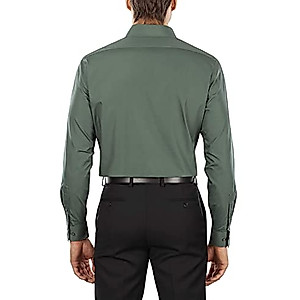 Van Heusen Men's Dress Shirt Fitted Poplin Solid, Dark Leaf, 15.5" Neck 32"-33" Sleeve