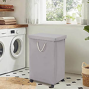 STORAGE MANIAC Rolling Laundry Hamper, 80L Tall Laundry Basket on Wheels, XL Dirty Clothes Hamper with Handle, Freestanding Clothes Hamper for Dorms, Bedroom, Bathroom, Living Room - With Lid Grey