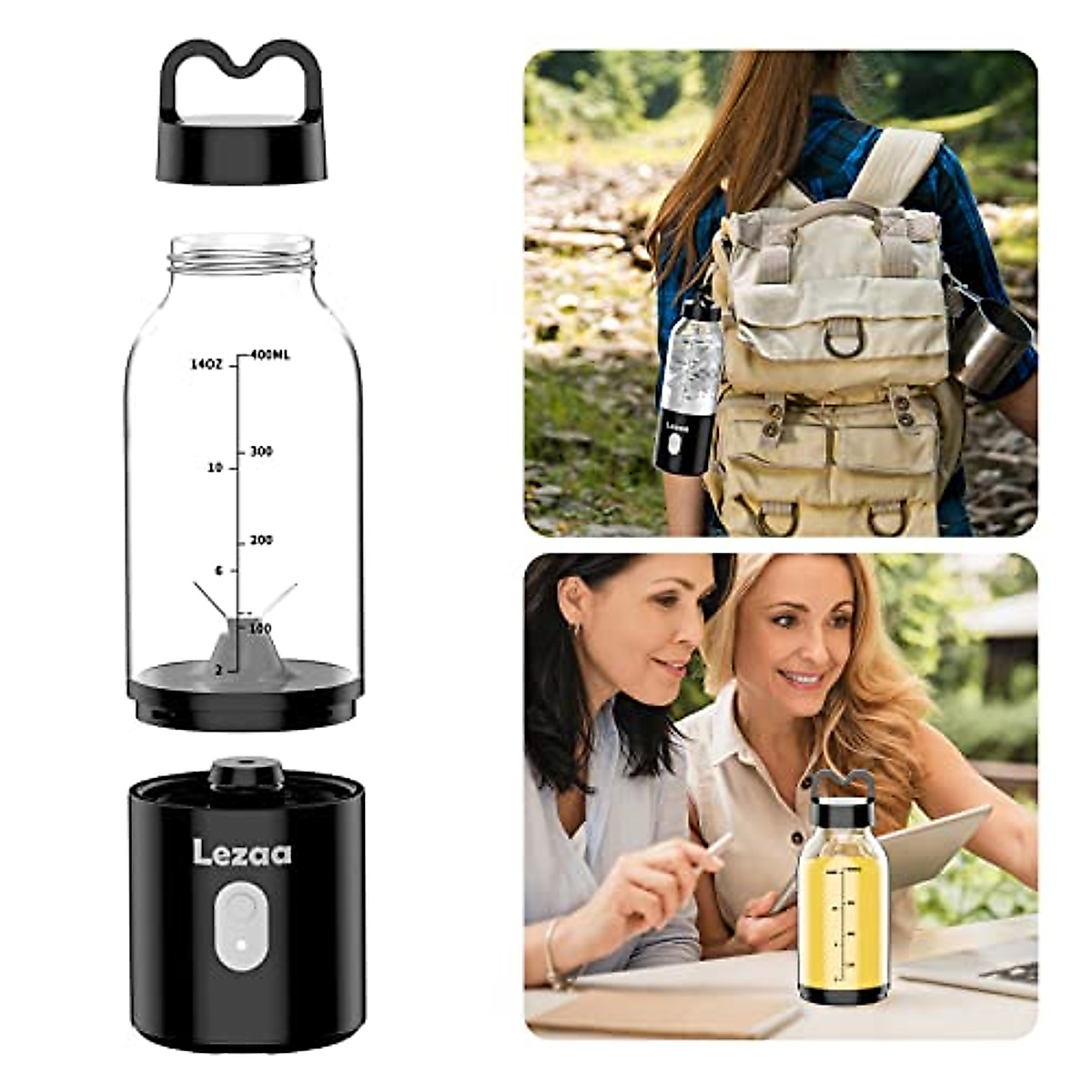 Portable Blender, Blender for Shakes and Smoothies, Personal Blender, USB Rechargeable 14 Oz Mini Blender With for Traveling, Outdoor, Gym, Office(Black)