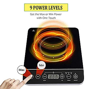 Induction Cooktop, CUSIMAX 1800W Portable Induction Burner with Timer, Sensor Touch Countertop Burner, 10 Temperature and 9 Power Setting, Kids Safety Lock for Cast Iron, Stainless Steel Cookware