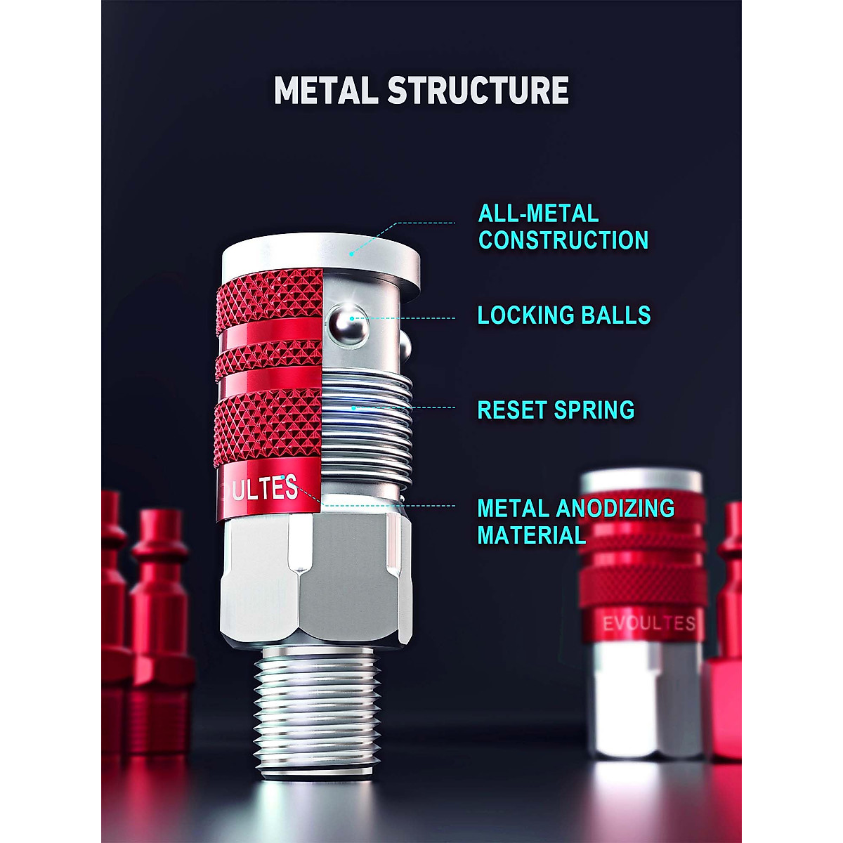 EVOULTES 16 Pieces Universal 1/4" NPT Air Hose Fittings & Air Coupler Kit, Lightweight Aluminium Air Fittings Kit with Quick Connect Air Plug, Pneumatic Air Tool Fitting for Air Compressor Accessories