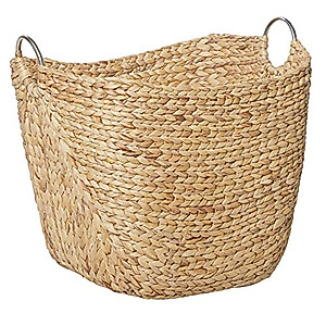 Deco 79 Seagrass Handmade Large Woven Storage Basket with Ring Metal Handles, 21" x 17" x 19", Brown