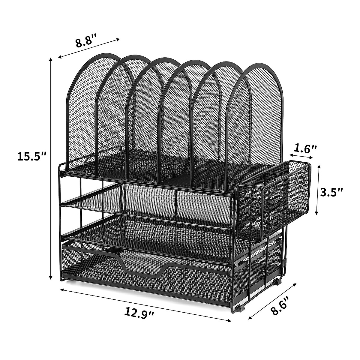 ORDROLL Desk Paper Organizers and Accessories - 4-Tier Paper Letter Tray Organizer with File Holder,Drawer and 2 Pen Holders,Desk Accessories & Workspace Organizers for Office,School,Home (Black)