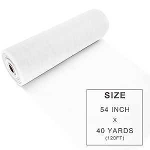 White Tulle Fabric Roll Spool Bolt (54 Inch by 40 Yards) Large Tulle Wedding Party Decoration, Tutu Skirt, Table Runner, Gift Wrapping, Bridal Shower, Soft & Drape (White)