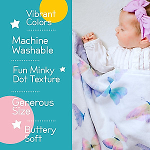 Bundled Joy Baby Gifts - Premium Soft Plush Lightweight Minky Dot Toddler Baby Newborn Blanket 30"x40" (Butterfly Purple)