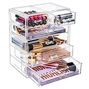 Sorbus Acrylic Clear Makeup Organizer - Big & Spacious Cosmetic Display Case - Stylish Designed Jewelry & Make Up Organizers and Storage for Vanity, Bathroom (4 Large, 2 Small Drawers)