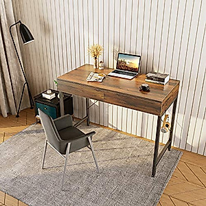 CubiCubi Computer Desk with 2 Storage Drawers, 40 inch Home Office Writing Desk, Study Table for Small Space, Dark Rustic