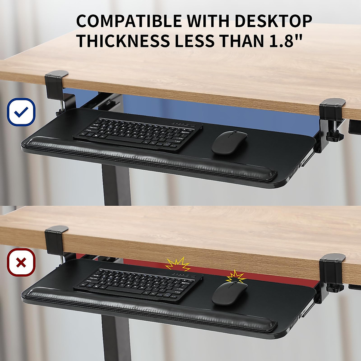 ADOFFUR Keyboard Tray Under Desk,Pull Out Keyboard & Mouse Tray with Heavy-Duty C Clamp Mount and Mat, Slide Out Platform Drawer for Home Office Computer Workstations