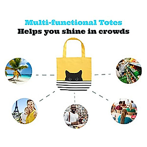 Cute Canvas Tote Bag for Women with Cat Design - Birthday Valentines Day Gift - Aesthetic Book Tote for Teacher School Kids - Hello Kitty Tote Bag - Large Reusable for Shopping Grocery (Yellow Cat)