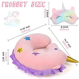 Kids Travel Pillow, Unicorn Neck Pillow for Traveling with Eye Mask, Toddler Neck Pillow, Kids Airplane Travel Essentials Road Trip Must Have, Cute Car Seat Headrest Pillow for Adult Child (Pink)