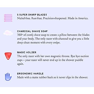 BLESS LINEN Billie Shaving Razor Start Set - with 2x 5-Blade Cartridges and the Magic Holder - DreamPop Color, 4 Piece Set