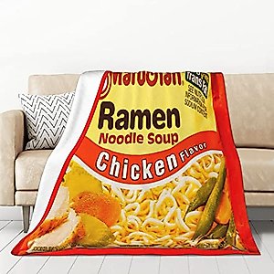 Ramen Noodle Soup - Beef Flavor Ramen Noodles Soup Throw Blanket Fuzzy Plush Fleece Instant Noodle Blankets Soft Cozy Microfiber Flannel Blanket for Couch Bed Decor Travel 50"X40"
