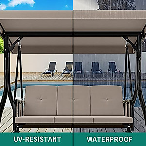 YITAHOME Outdoor Porch Swing, 3 Person Patio Swing Chair with Adjustable Canopy, Removable Cushion,Suitable for Garden, Poolside, Balcony-Beige & Grey