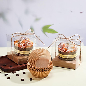 Ctosree 50 Sets Clear Plastic Cupcake Boxes 3.5 Inches Single Cupcake Containers with 100 Pcs Cupcake Liners Cupcake Containers Baking Cups Single Cupcake Holders Cupcake Storage for Cake Dessert