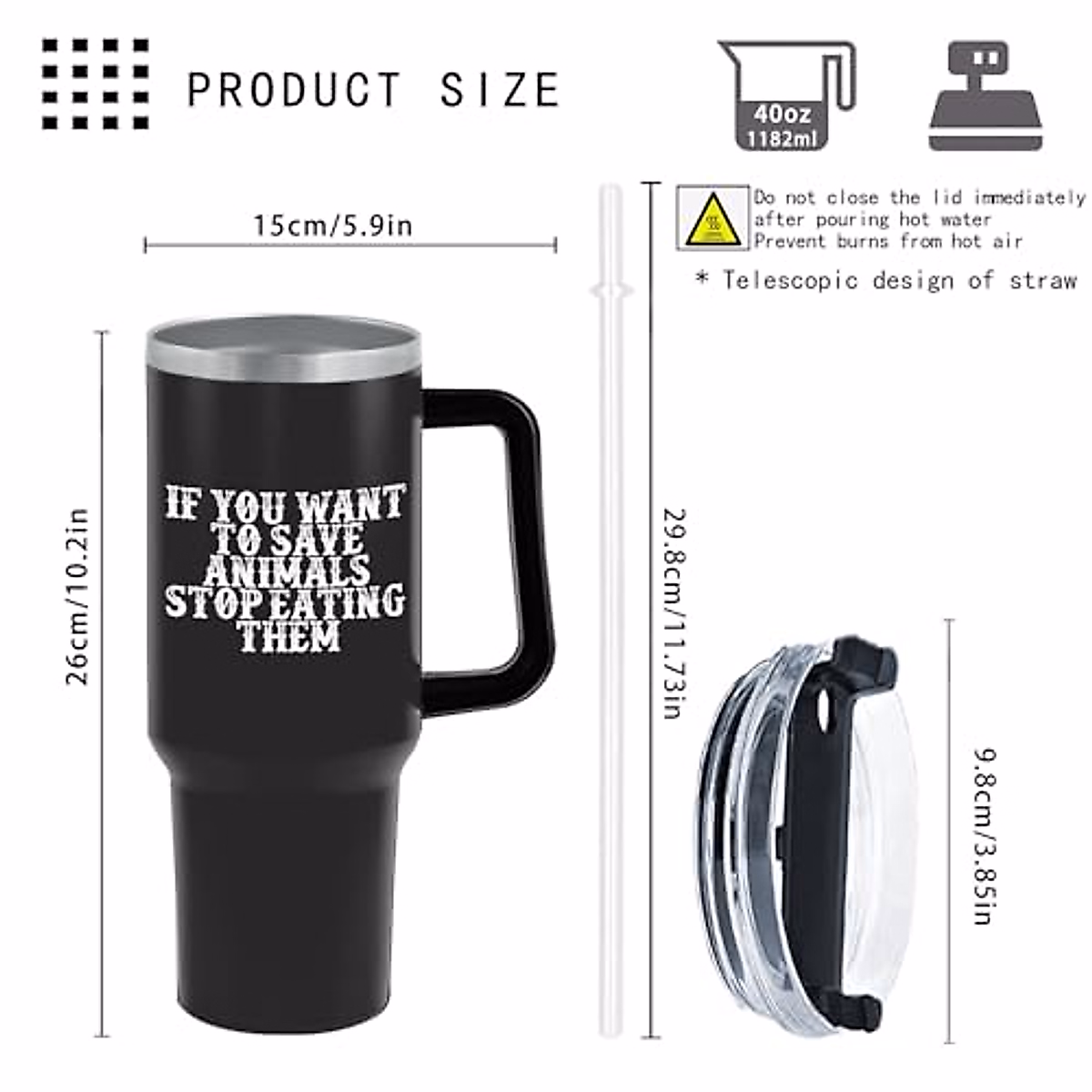 40 oz Tumbler with Handle If You Want to Save Animals Stop Eating Them Tumbler Personalized Tumblers with Lid and Straw Insulated Tumbler Stainless Steel Tumblers