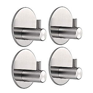 Grelity 4 Pack Round Adhesive Hooks, Super Strong Heavy Duty Stainless Steel Hooks, No Drill No Screw，Self AdhesiveWall Mounted Hanger for Key Robe Coat Towel (Silver 02)