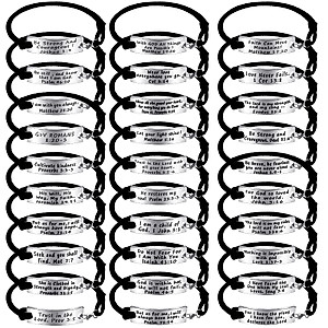 Sureio 30 Pcs Christian Engraved Ornament Jewelry Gift Christian Jewelry Inspirational Jewelry Christian Bracelets Bible Bracelets