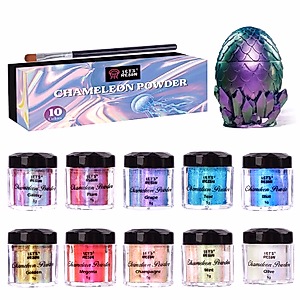 LET'S RESIN Chameleon Mica Powder, 10 * 5g Color Shift Mica Powder for Epoxy Resin/Tumbler, Saturated Color Shifting Chrome Pigment Powder for Painting,Slime,Nails