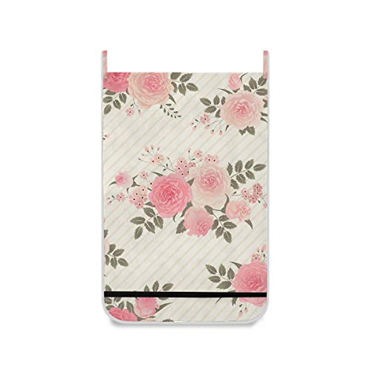 Hanging Laundry Bag Pink Flowers Door Hanging Laundry Hamper with Stainless Steel Hooks Wall Laundry Nook with Adhesive Hooks 1 PC