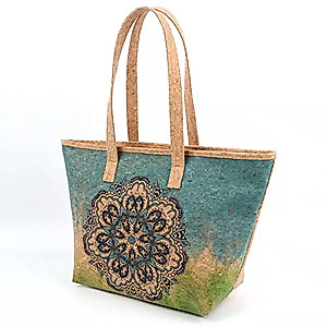 Cork Tote Shoulder Bag Mandala pattern Vegan purse Sustainable Eco friendly gift
