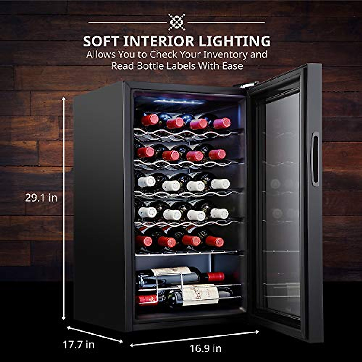 Ivation 24 Bottle Compressor Wine Cooler Refrigerator w/Lock | Large Freestanding Wine Cellar For Red, White, Champagne or Sparkling Wine | 41f-64f Digital Temperature Control Fridge Glass Door Black