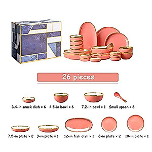 GagalU Dinner Set,Ceramics Dinner Sets, Plate/Bowl/Spoon | 26 Pieces Phnom Penh Dinnerware Set - Porcelain Combination Set for Restaurant Wedding Gifts,Red