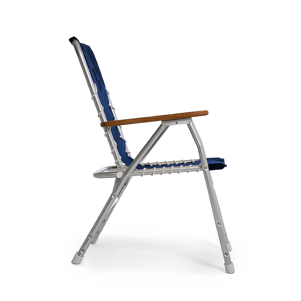 FORMA MARINE Boat Chairs High Back Navy Blue Deck Folding Marine Aluminum Teak Furniture Set of 2 M150NB