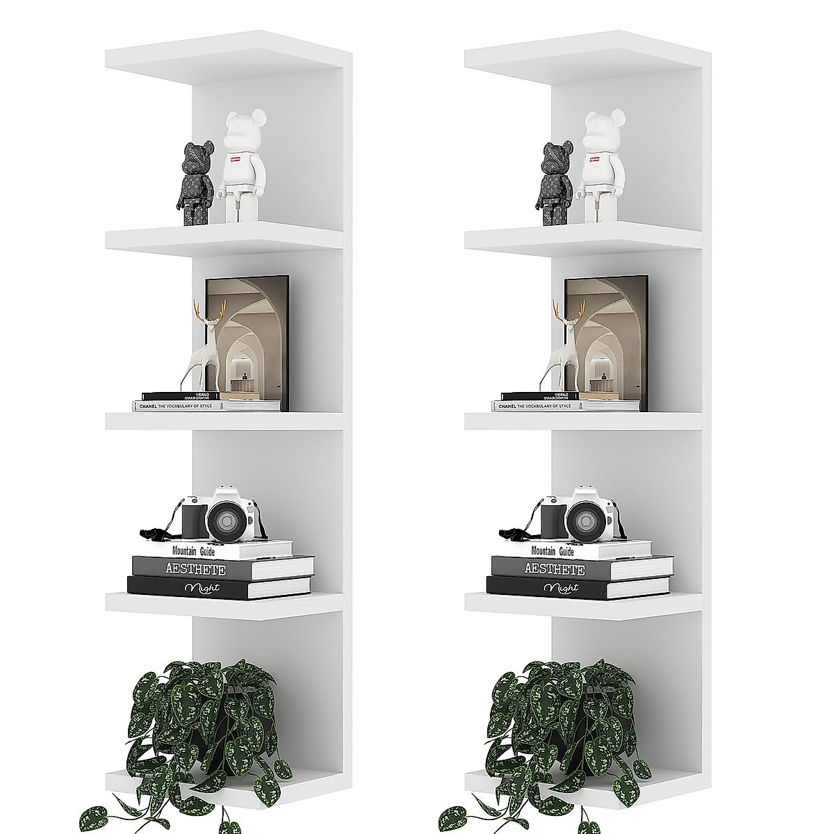 LitaEther 5 Tier Lack Floating Shelf,Set of 2 White Wall Shelf Unit,Display Shelf