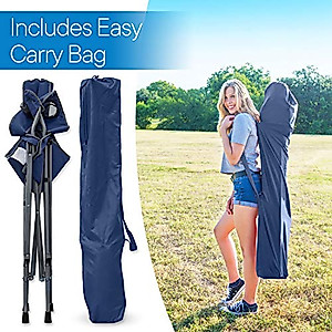 Extra Tall Folding Chair - Bar Height Director Chair for Camping, Home Patio and Sports - Portable and Collapsible with Footrest and Carrying Bag - Up to 300 lbs Weight Capacity (Blue)