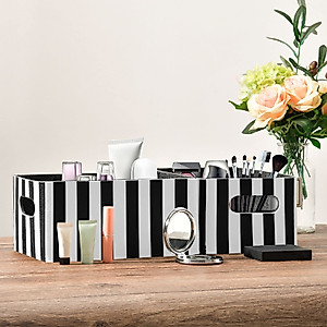 susiyo 2-Pack Storage Bins, Classic Black and White Stripes Collapsible Storage Baskets with Handles Cubes for Home Office Nursery Toy Books Shelves Closet Organizers 10.1x6.3x4.7in