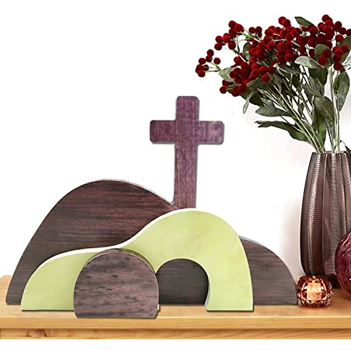 Ahzemepinyo Easter Resurrection Scene Set  He is Risen Wooden Tabletop Centerpieces Decorations The Tomb was Empty Signs for Jesus Easter Home Holiday Table Décor