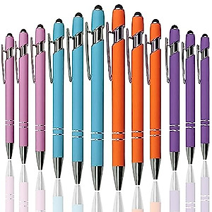 RGFF 12-Count Pack Retractable Ballpoint Pen, Black Ink, Assorted Colors, Silky Writing Rolling Ball Gel Pens, 2-in-1 stylus (A)