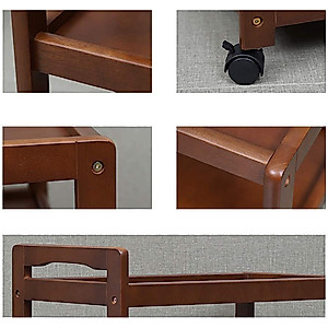 Durable Simple Solid Rolling Cart Bar Cart 3 Layers Dining Cart Wooden Bracket Solid Wood Tray 4 Universal Wheels with Locking Wheels Practical