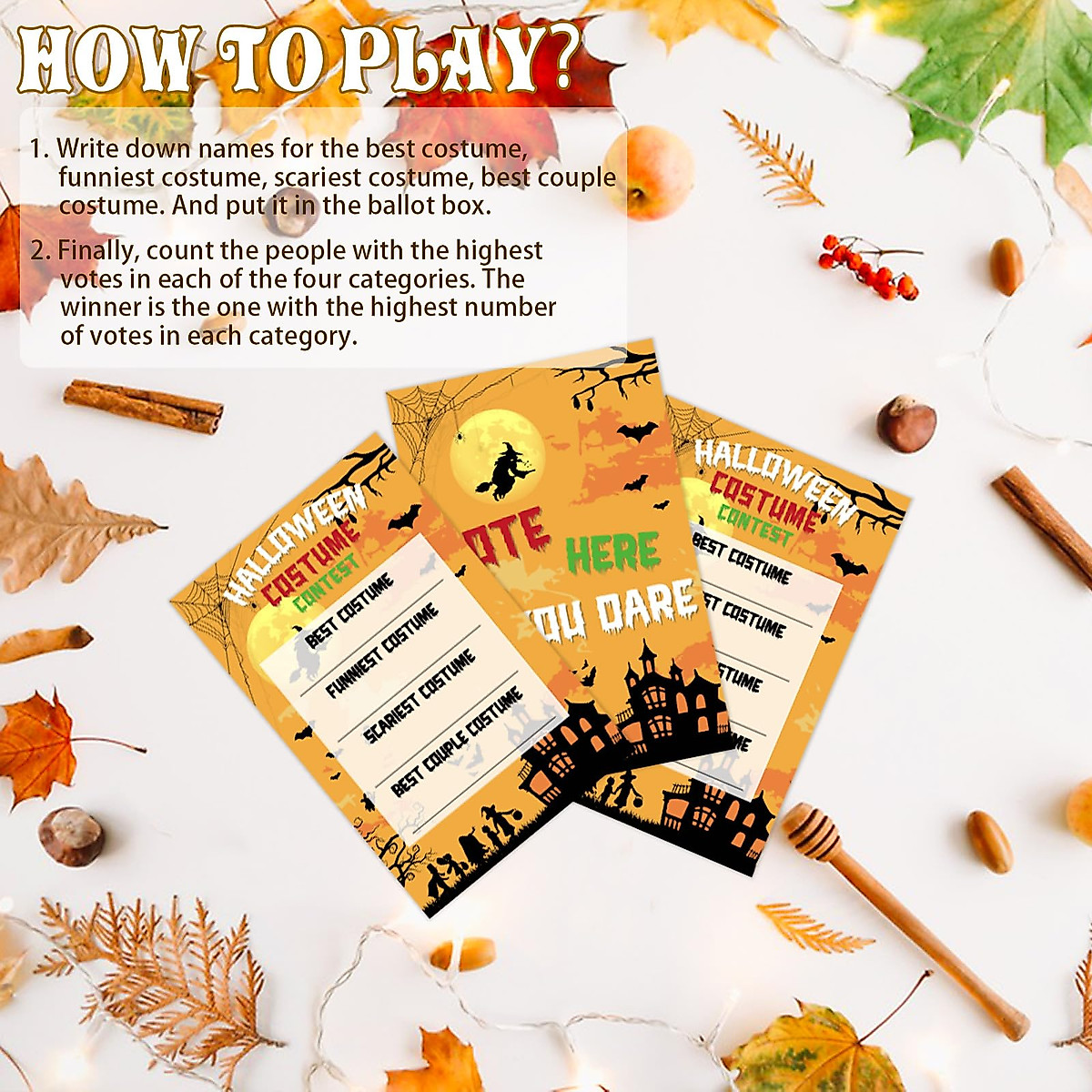 Halloween Party Game Card Box Costume Contest Ballot Card Box, 50 Ballot Voting Cards, Cast Votes for Your Favorite Costumes, Game & Party Supplies for Home, Work, School, & Bar Costume Parties Decor