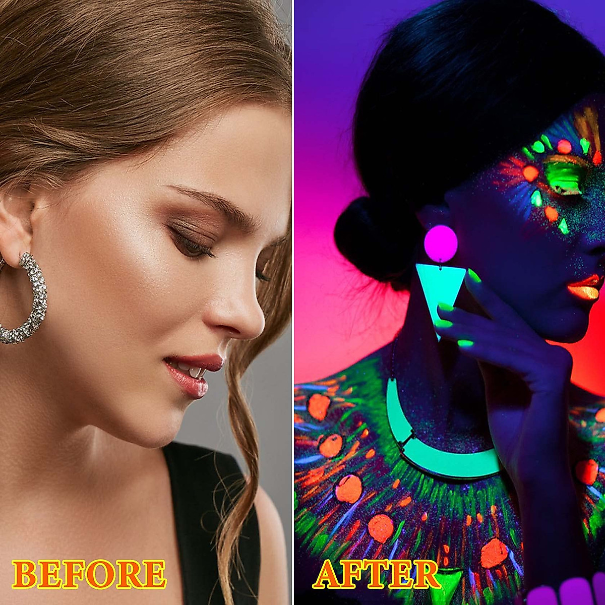 WENJLYJ 6 PCS Glow Body Paint Set,Glow in Dark Face Glitter Paint Body Glow Powder Neon Party Supplies Facial Highlighter Kits for Adults&Kids,Body Makeup