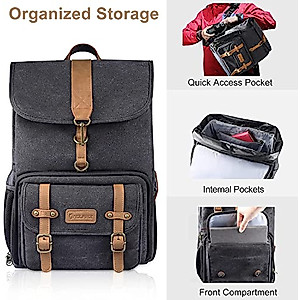 Endurax Canvas Camera Backpack Bag for Photographers DSLR Backpacks fit up to 15.6 Laptop Rain Cover Included