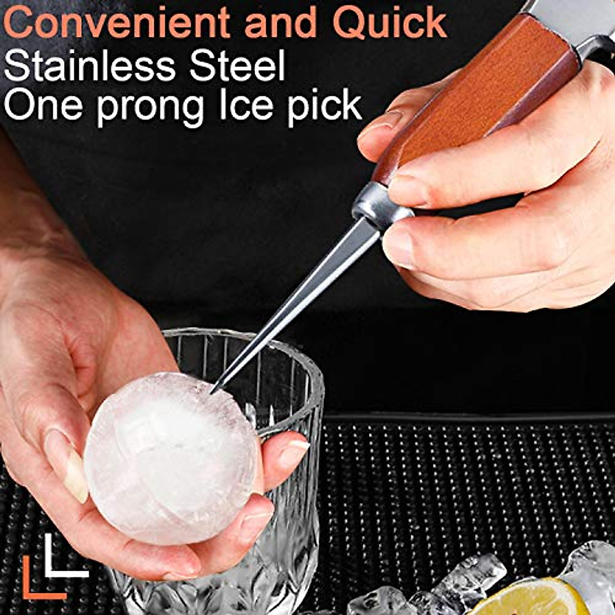 Ice Pick set of 2-7.24 Inch and 6.8Inch Stainless Steel Ice Crusher with Wood Handle, Japanese Style Ice Chipper Ideal for Bars and Home