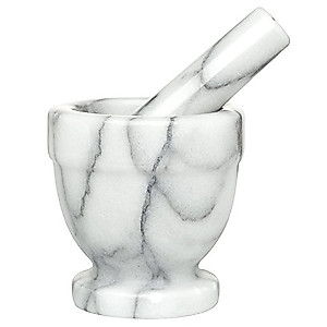 HIC Footed Mortar and Pestle Set, Spice Herb Grinder, Solid Carrara Marble