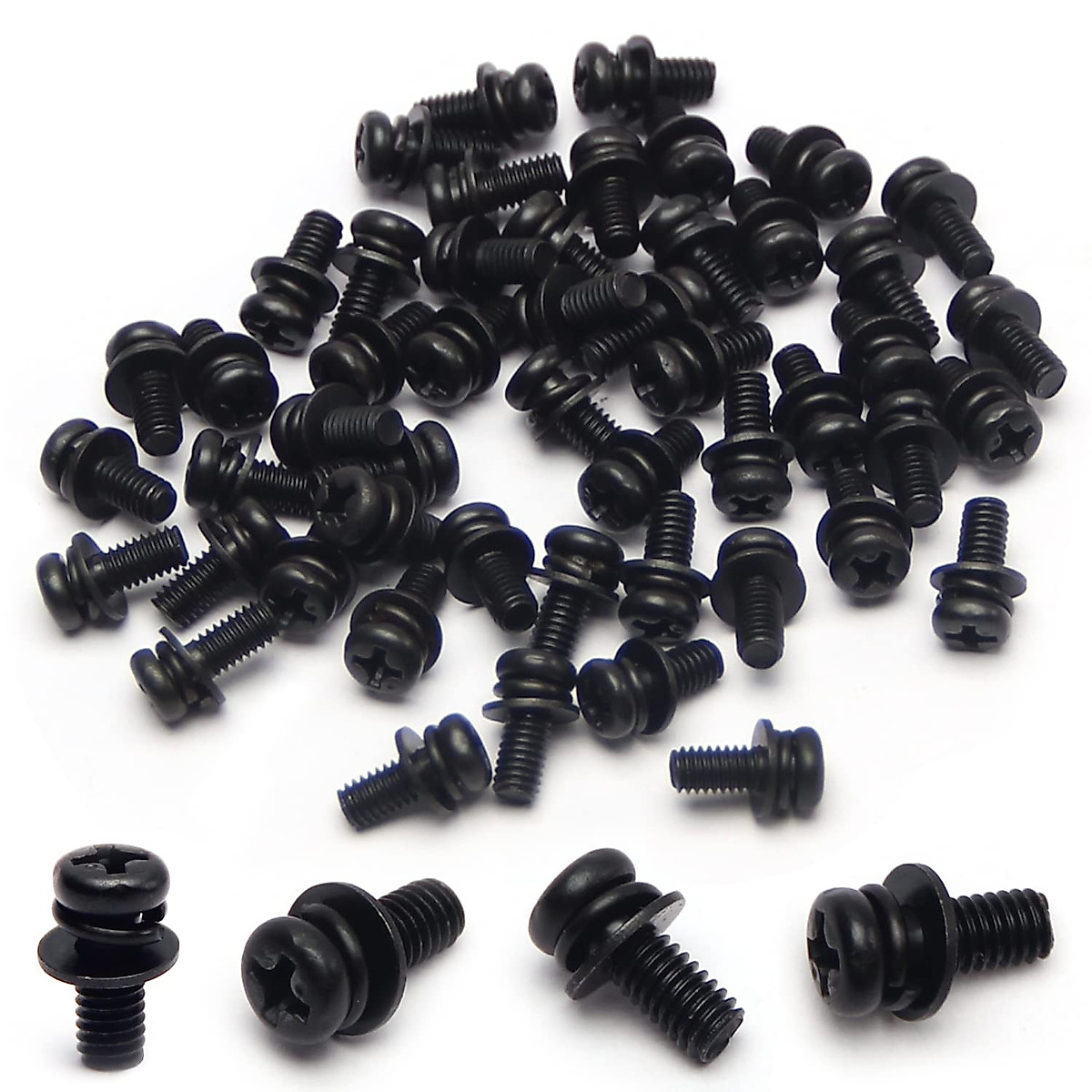 MroMax 50pcs M4-0.7 x 10mm Black Machine Screws, Combine Screws with Spring Washer and Plain Washers, Phillips Drive, Pan Head, Carbon Steel, Small Replacement Screw for Knobs Pull Handle