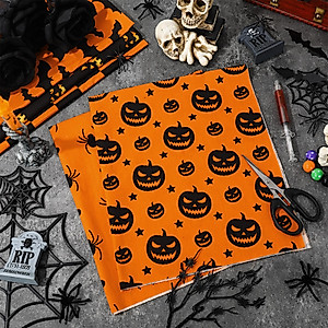 Whaline 12Pcs Halloween Cotton Fabric Bundles 18 x 22 Inch Spider Pumpkin Bat Plaid Stripe Dot Fat Quarters Orange Black Halloween Quilting Patchwork Squares Sewing Fabrics for DIY Craft Party Decor
