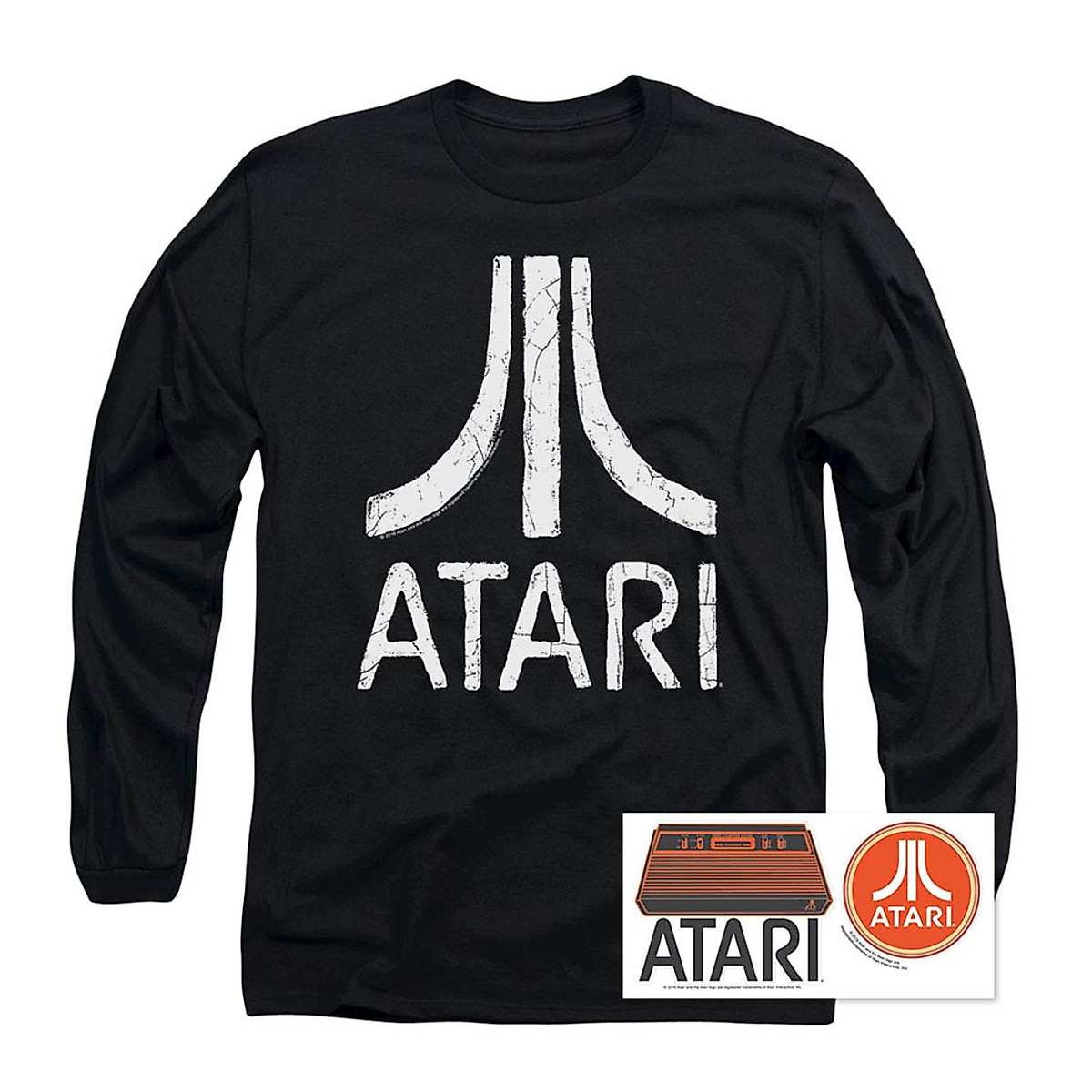 Popfunk Atari Video Game Console Retro Logo Long Sleeve T-Shirt & Stickers, Black (X-Large)