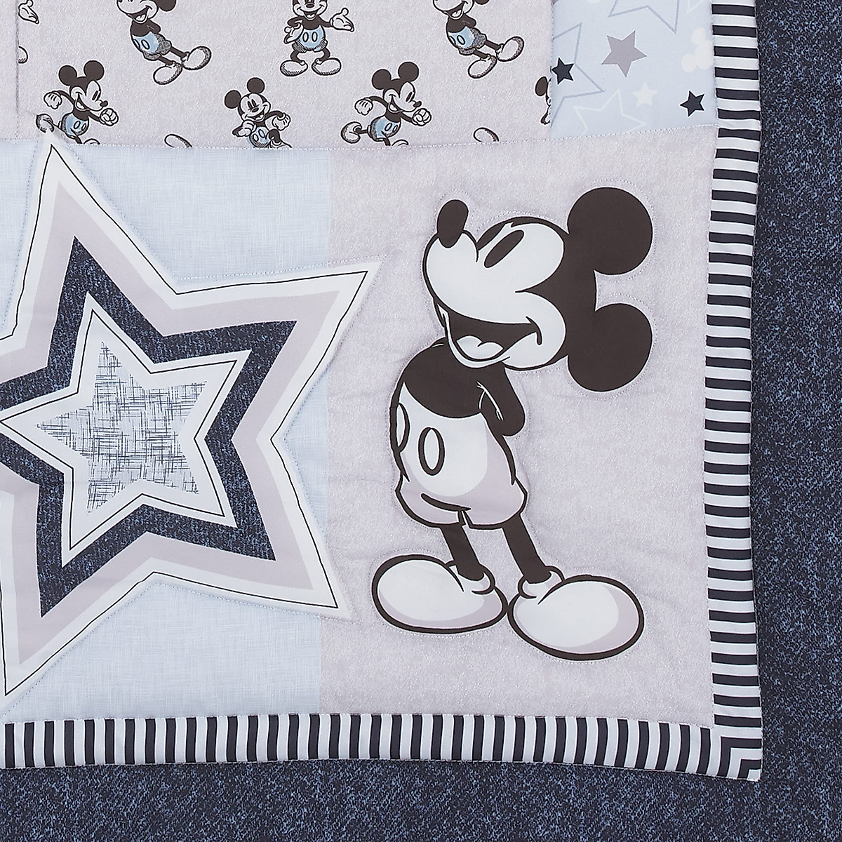 Disney Mickey Mouse - Timeless Mickey Blue, Gray, and White Stars and Icons 3 Piece Nursery Crib Bedding Set - Comforter, Fitted Crib Sheet, and Crib Skirt