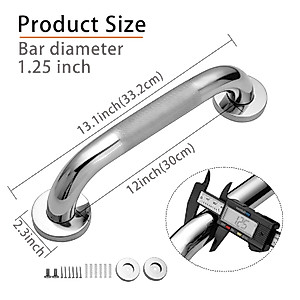 Rockgoya Shower Grab Bar, 2 Pack 12 Inch Bathroom Grab Bar, 304 Stainless Steel 1.25" Diameter Anti-Slip Handicap Grab Bar Support Shower Rail Senior Handrail Shower Safety Bar Handle